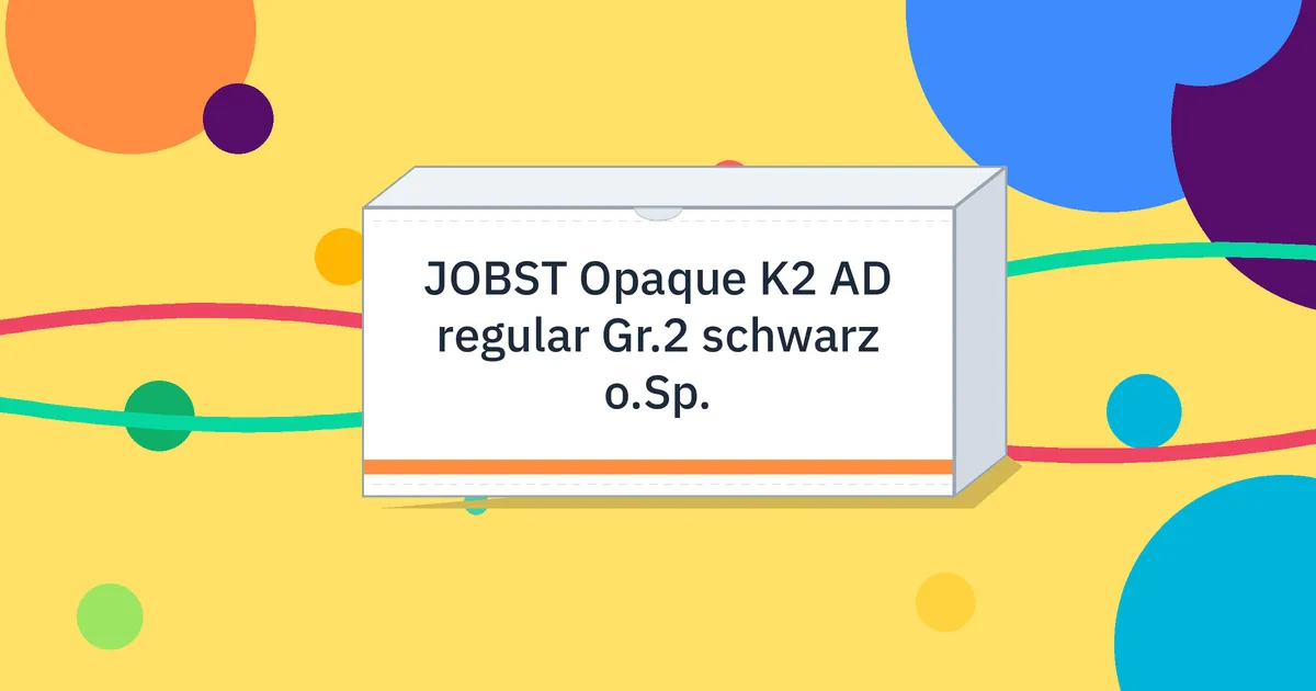 Symbolbild: Packung mit der Aufschrift JOBST Opaque K2 AD regular Gr.2 schwarz o.Sp. (PZN 11218653) – Verfügbarkeit und Bezug in Apotheken in Frankfurt am Main