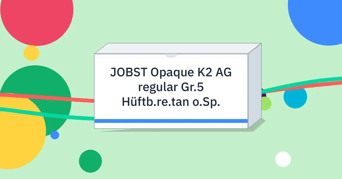 Symbolbild: Packung mit der Aufschrift JOBST Opaque K2 AG regular Gr.5 Hüftb.re.tan o.Sp. (PZN 16286990) – Verfügbarkeit und Bezug in Apotheken in Frankfurt am Main