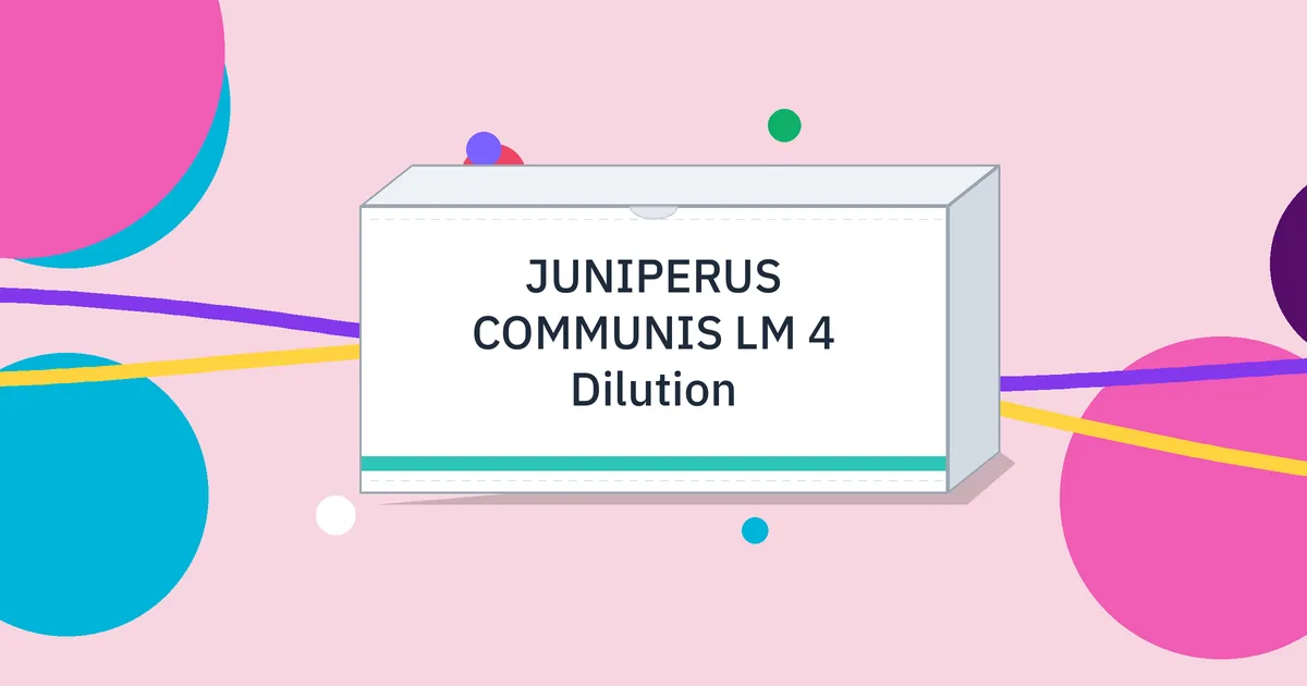 Symbolbild: Packung mit der Aufschrift JUNIPERUS COMMUNIS LM 4 Dilution (PZN 13564543) – Verfügbarkeit und Bezug in Apotheken in Frankfurt am Main
