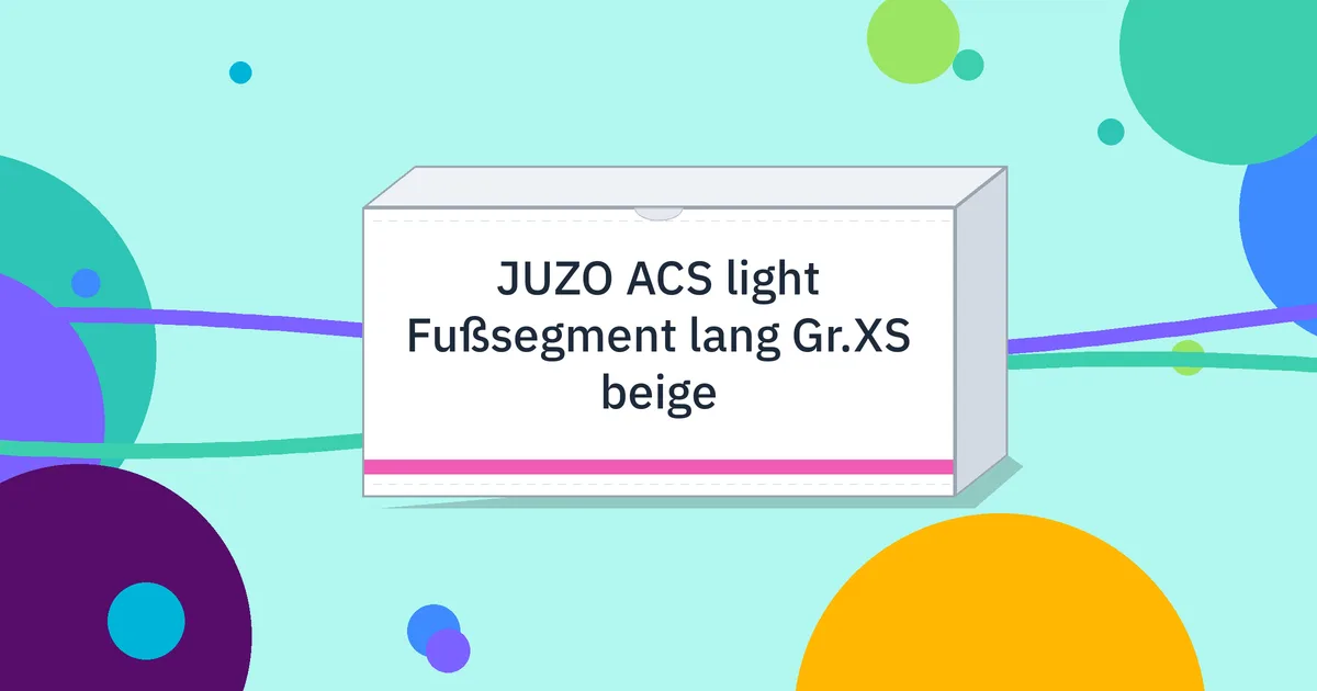 Symbolbild: Packung mit der Aufschrift JUZO ACS light Fußsegment lang Gr.XS beige (PZN 13885023) – Verfügbarkeit und Bezug in Apotheken in Frankfurt am Main