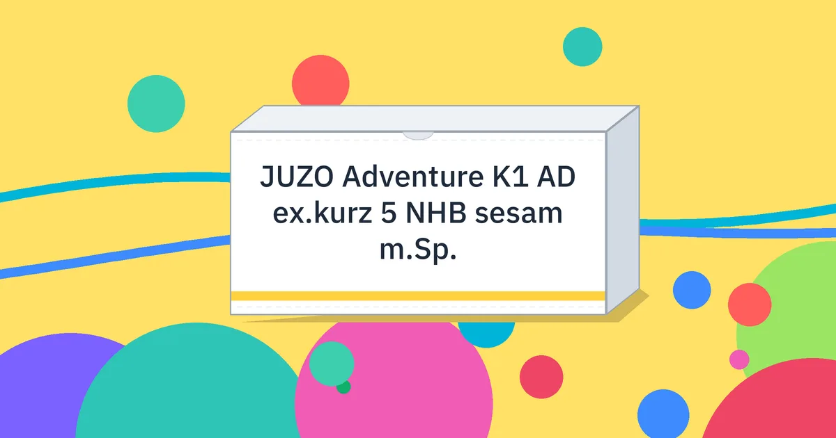 Symbolbild: Packung mit der Aufschrift JUZO Adventure K1 AD ex.kurz 5 NHB sesam m.Sp. (PZN 16493795) – Verfügbarkeit und Bezug in Apotheken in Frankfurt am Main