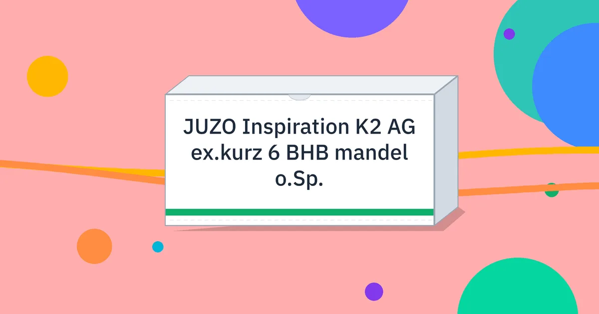Symbolbild: Packung mit der Aufschrift JUZO Inspiration K2 AG ex.kurz 6 BHB mandel o.Sp. (PZN 14836357) – Verfügbarkeit und Bezug in Apotheken in Frankfurt am Main