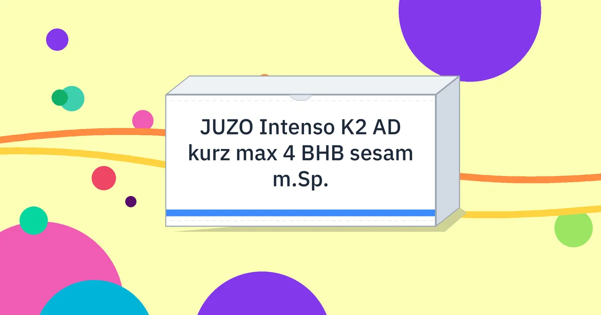 Symbolbild: Packung mit der Aufschrift JUZO Intenso K2 AD kurz max 4 BHB sesam m.Sp. (PZN 18615699) – Verfügbarkeit und Bezug in Apotheken in Frankfurt am Main