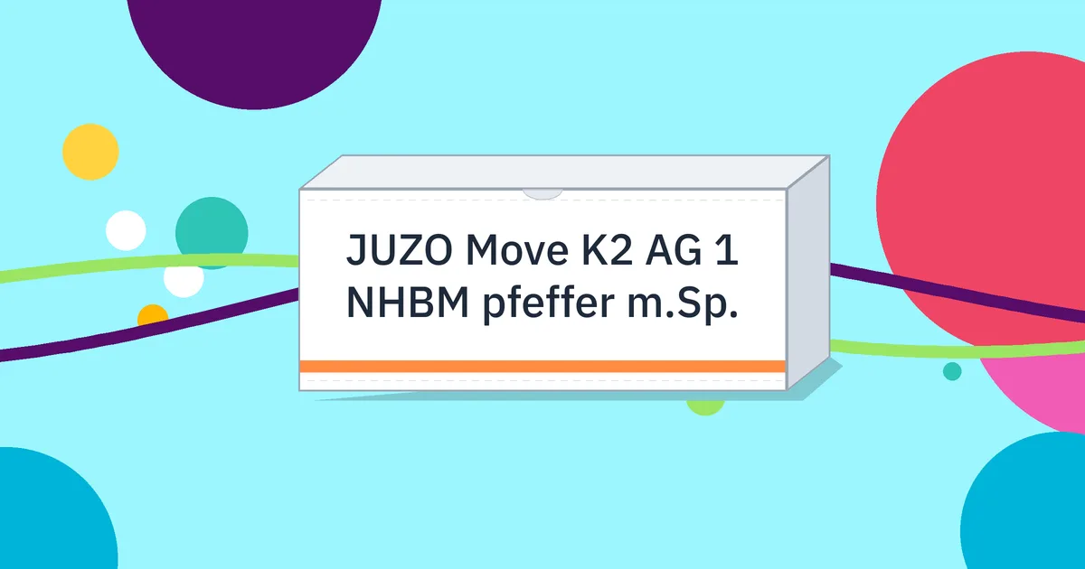 Symbolbild: Packung mit der Aufschrift JUZO Move K2 AG 1 NHBM pfeffer m.Sp. (PZN 16642284) – Verfügbarkeit und Bezug in Apotheken in Frankfurt am Main