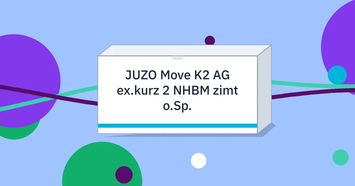 Symbolbild: Packung mit der Aufschrift JUZO Move K2 AG ex.kurz 2 NHBM zimt o.Sp. (PZN 18533180) – Verfügbarkeit und Bezug in Apotheken in Frankfurt am Main
