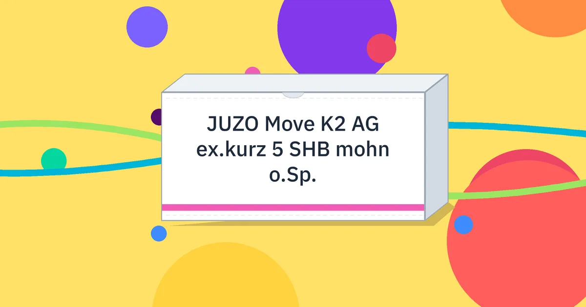 Symbolbild: Packung mit der Aufschrift JUZO Move K2 AG ex.kurz 5 SHB mohn o.Sp. (PZN 18565530) – Verfügbarkeit und Bezug in Apotheken in Frankfurt am Main