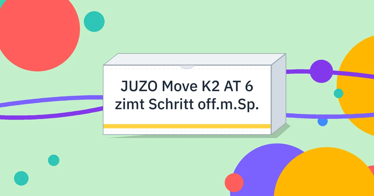 Symbolbild: Packung mit der Aufschrift JUZO Move K2 AT 6 zimt Schritt off.m.Sp. (PZN 20668154) – Verfügbarkeit und Bezug in Apotheken in Frankfurt am Main
