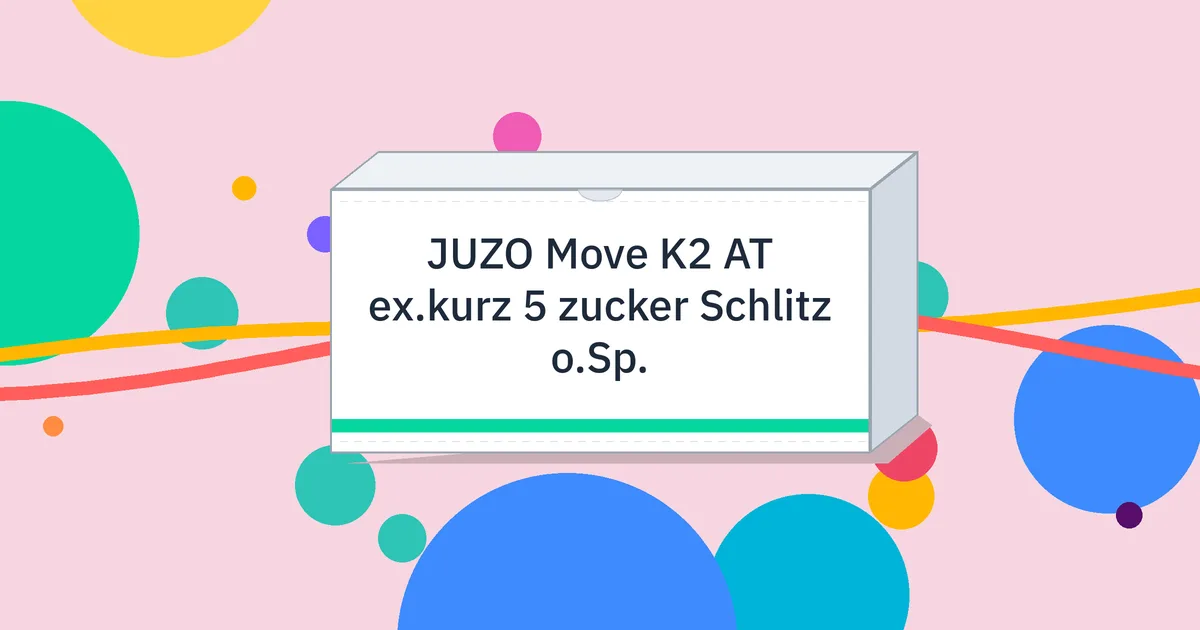 Symbolbild: Packung mit der Aufschrift JUZO Move K2 AT ex.kurz 5 zucker Schlitz o.Sp. (PZN 20673095) – Verfügbarkeit und Bezug in Apotheken in Frankfurt am Main