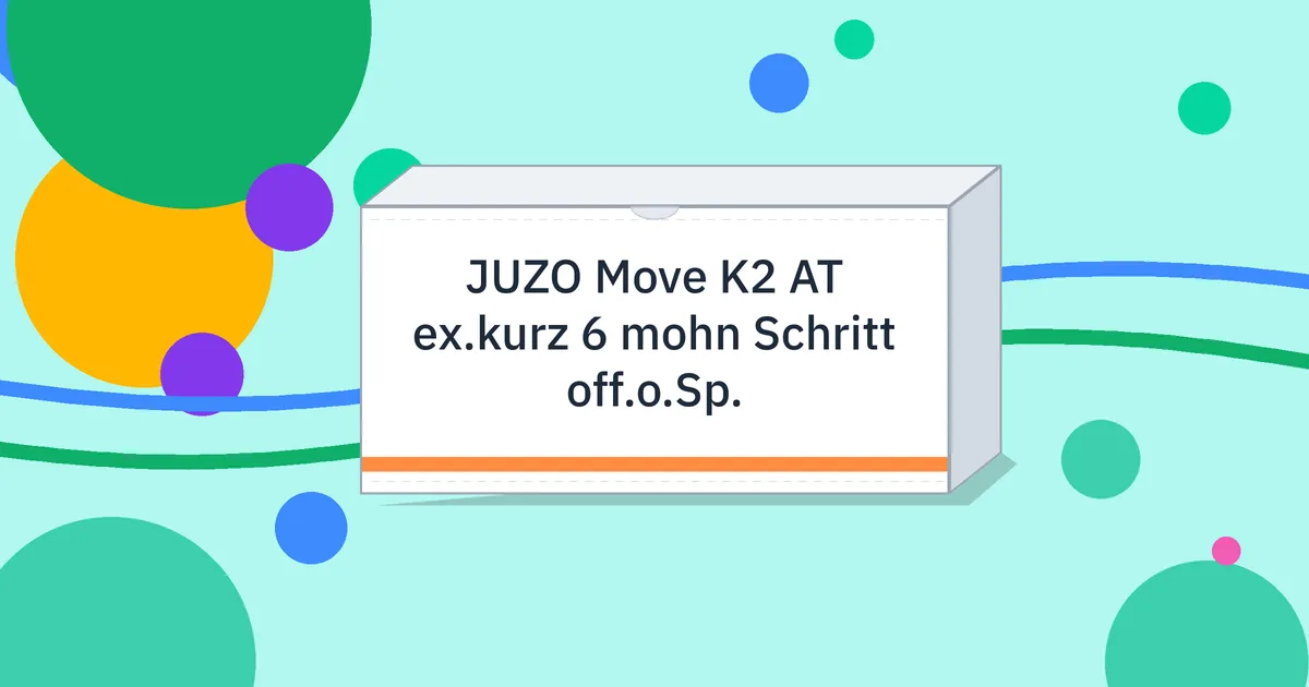 Symbolbild: Packung mit der Aufschrift JUZO Move K2 AT ex.kurz 6 mohn Schritt off.o.Sp. (PZN 20673037) – Verfügbarkeit und Bezug in Apotheken in Frankfurt am Main