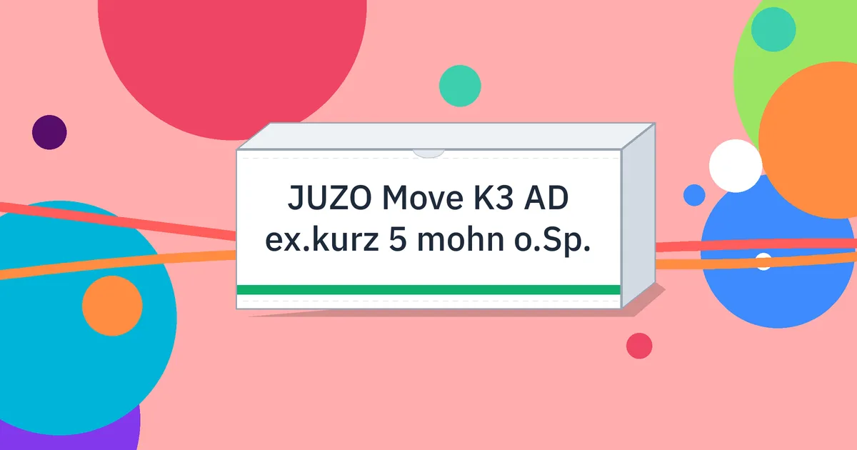 Symbolbild: Packung mit der Aufschrift JUZO Move K3 AD ex.kurz 5 mohn o.Sp. (PZN 18573908) – Verfügbarkeit und Bezug in Apotheken in Frankfurt am Main