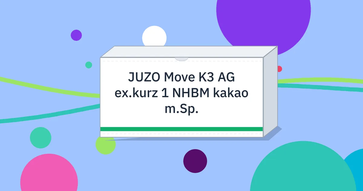 Symbolbild: Packung mit der Aufschrift JUZO Move K3 AG ex.kurz 1 NHBM kakao m.Sp. (PZN 18594632) – Verfügbarkeit und Bezug in Apotheken in Frankfurt am Main