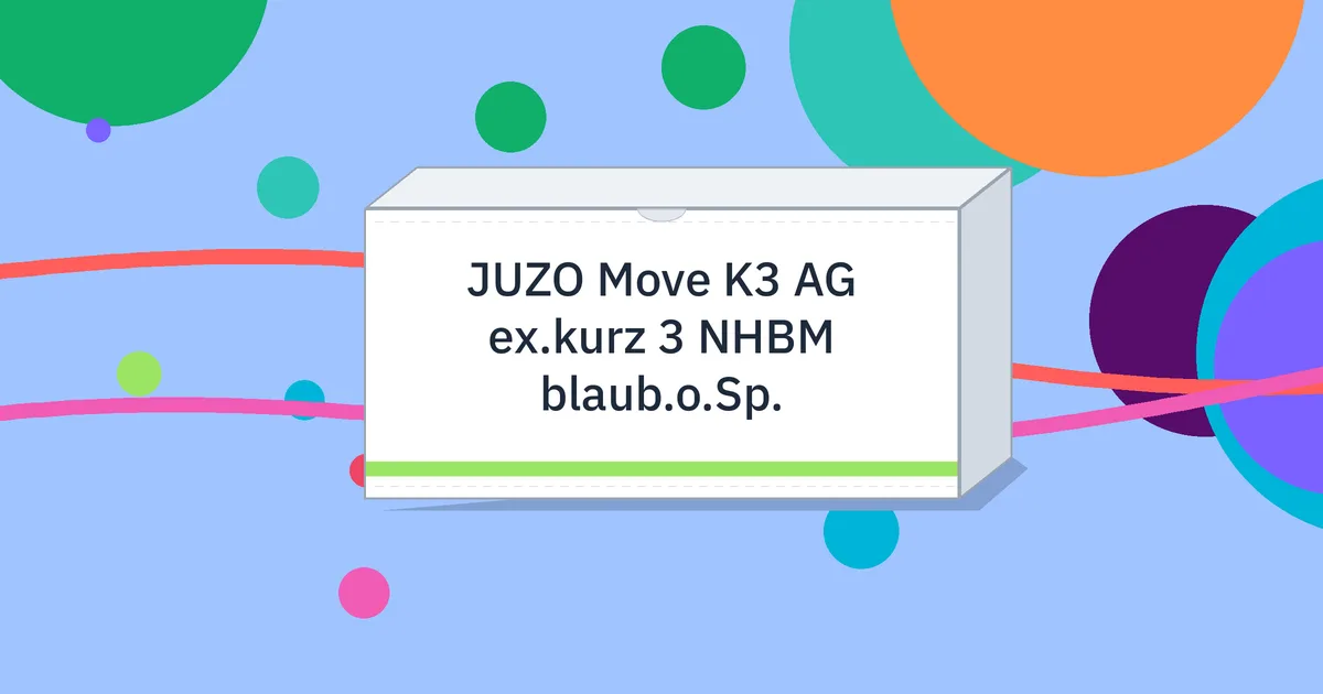 Symbolbild: Packung mit der Aufschrift JUZO Move K3 AG ex.kurz 3 NHBM blaub.o.Sp. (PZN 18596453) – Verfügbarkeit und Bezug in Apotheken in Frankfurt am Main