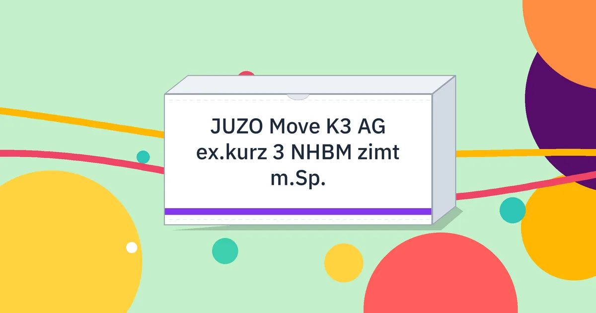 Symbolbild: Packung mit der Aufschrift JUZO Move K3 AG ex.kurz 3 NHBM zimt m.Sp. (PZN 18582652) – Verfügbarkeit und Bezug in Apotheken in Frankfurt am Main