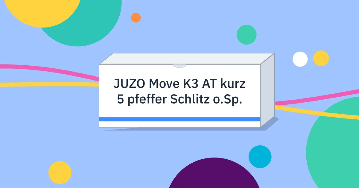 Symbolbild: Packung mit der Aufschrift JUZO Move K3 AT kurz 5 pfeffer Schlitz o.Sp. (PZN 20685572) – Verfügbarkeit und Bezug in Apotheken in Frankfurt am Main