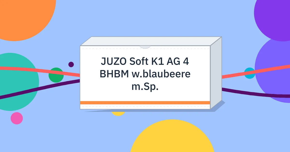 Symbolbild: Packung mit der Aufschrift JUZO Soft K1 AG 4 BHBM w.blaubeere m.Sp. (PZN 14863006) – Verfügbarkeit und Bezug in Apotheken in Frankfurt am Main
