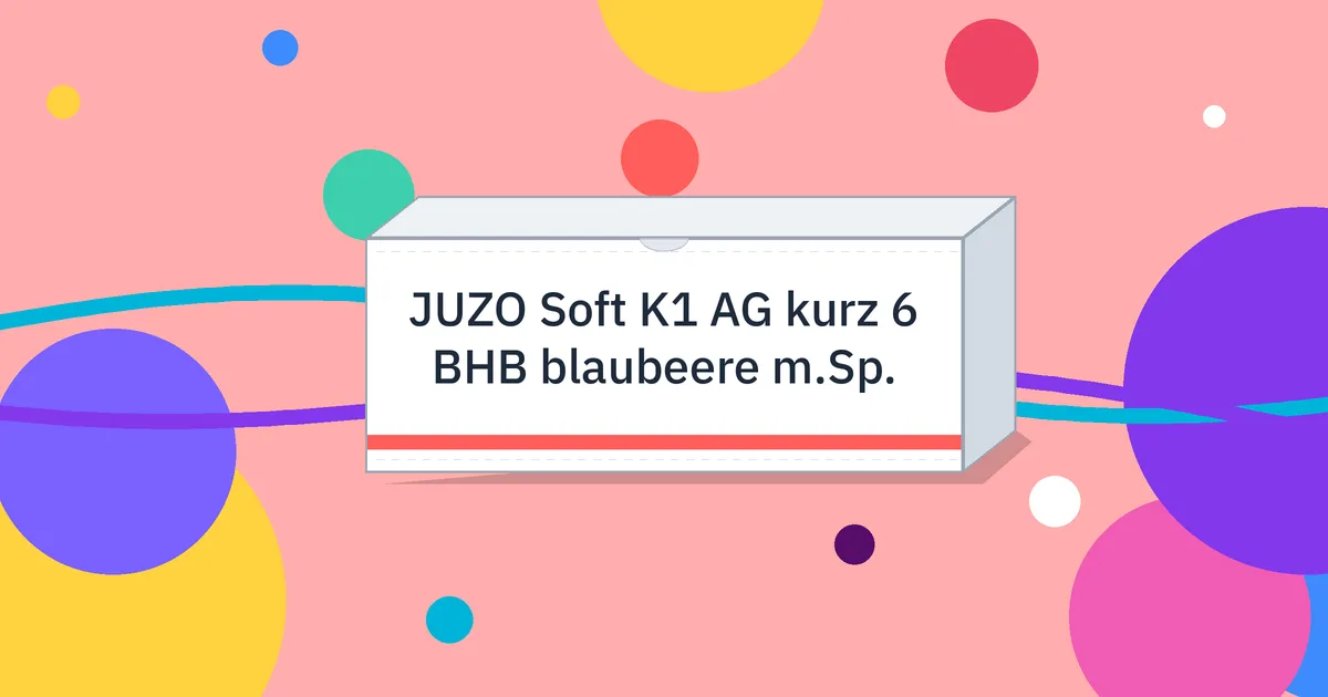 Symbolbild: Packung mit der Aufschrift JUZO Soft K1 AG kurz 6 BHB blaubeere m.Sp. (PZN 14822332) – Verfügbarkeit und Bezug in Apotheken in Frankfurt am Main