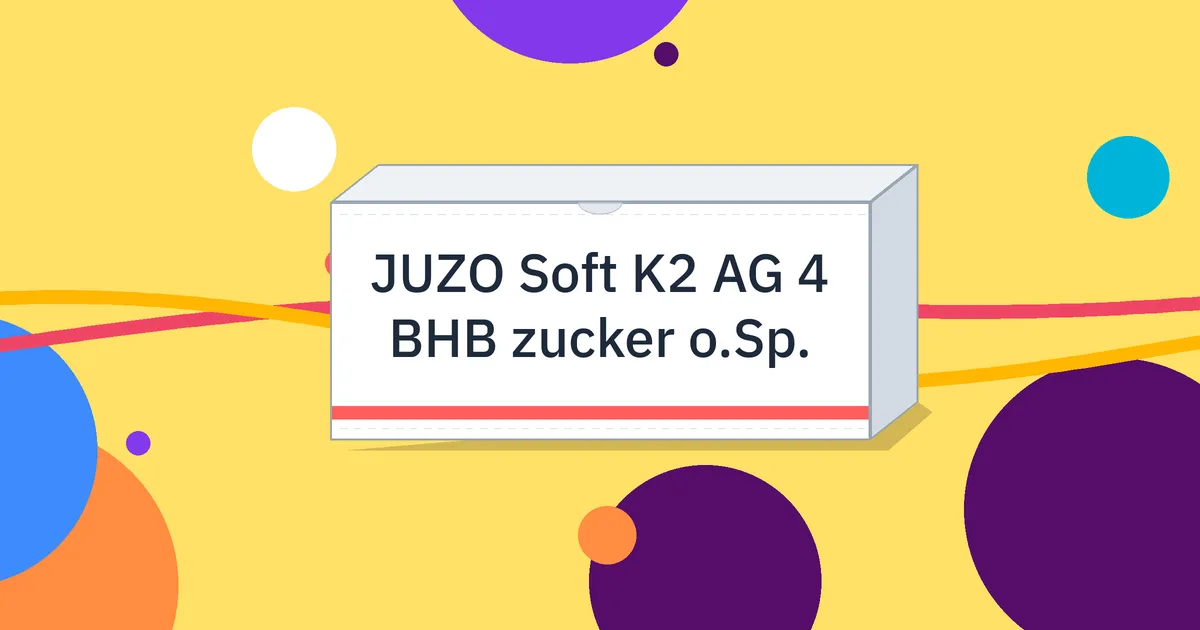 Symbolbild: Packung mit der Aufschrift JUZO Soft K2 AG 4 BHB zucker o.Sp. (PZN 14825230) – Verfügbarkeit und Bezug in Apotheken in Frankfurt am Main