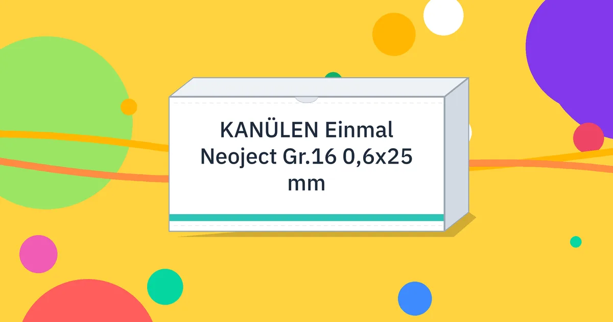 Symbolbild: Packung mit der Aufschrift KANÜLEN Einmal Neoject Gr.16 0,6x25 mm (PZN 03640450) – Verfügbarkeit und Bezug in Apotheken in Frankfurt am Main
