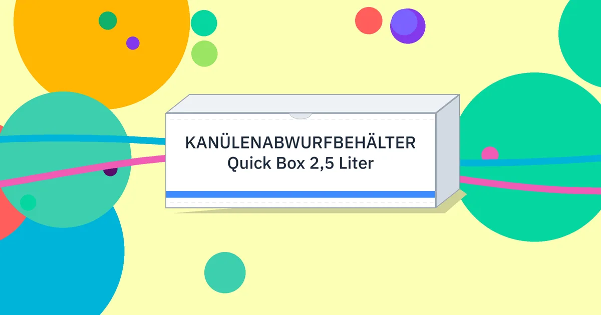 Symbolbild: Packung mit der Aufschrift KANÜLENABWURFBEHÄLTER Quick Box 2,5 Liter (PZN 08909721) – Verfügbarkeit und Bezug in Apotheken in Frankfurt am Main