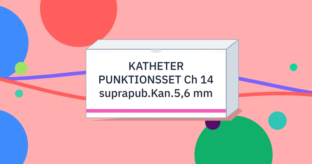 Symbolbild: Packung mit der Aufschrift KATHETER PUNKTIONSSET Ch 14 suprapub.Kan.5,6 mm (PZN 01462607) – Verfügbarkeit und Bezug in Apotheken in Frankfurt am Main
