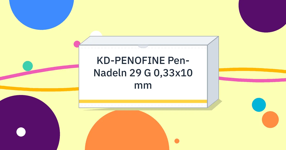 Symbolbild: Packung mit der Aufschrift KD-PENOFINE Pen-Nadeln 29 G 0,33x10 mm (PZN 20377675) – Verfügbarkeit und Bezug in Apotheken in Frankfurt am Main