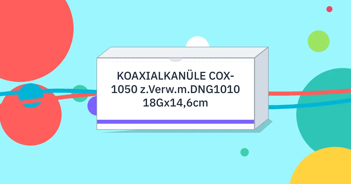 Symbolbild: Packung mit der Aufschrift KOAXIALKANÜLE COX-1050 z.Verw.m.DNG1010 18Gx14,6cm (PZN 00283914) – Verfügbarkeit und Bezug in Apotheken in Frankfurt am Main