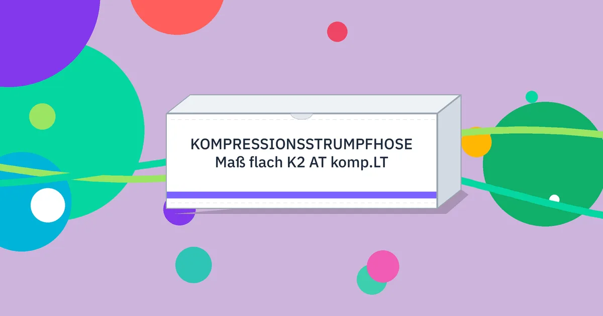 Symbolbild: Packung mit der Aufschrift KOMPRESSIONSSTRUMPFHOSE Maß flach K2 AT komp.LT (PZN 19997987) – Verfügbarkeit und Bezug in Apotheken in Frankfurt am Main