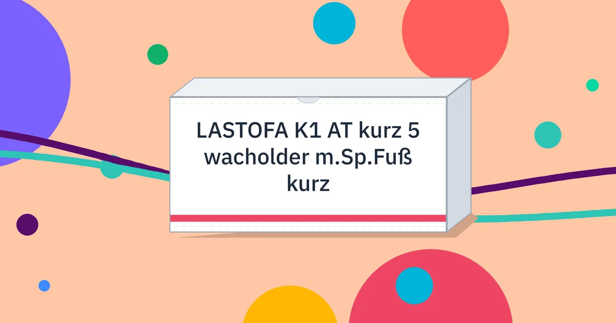 Symbolbild: Packung mit der Aufschrift LASTOFA K1 AT kurz 5 wacholder m.Sp.Fuß kurz (PZN 13796638) – Verfügbarkeit und Bezug in Apotheken in Frankfurt am Main
