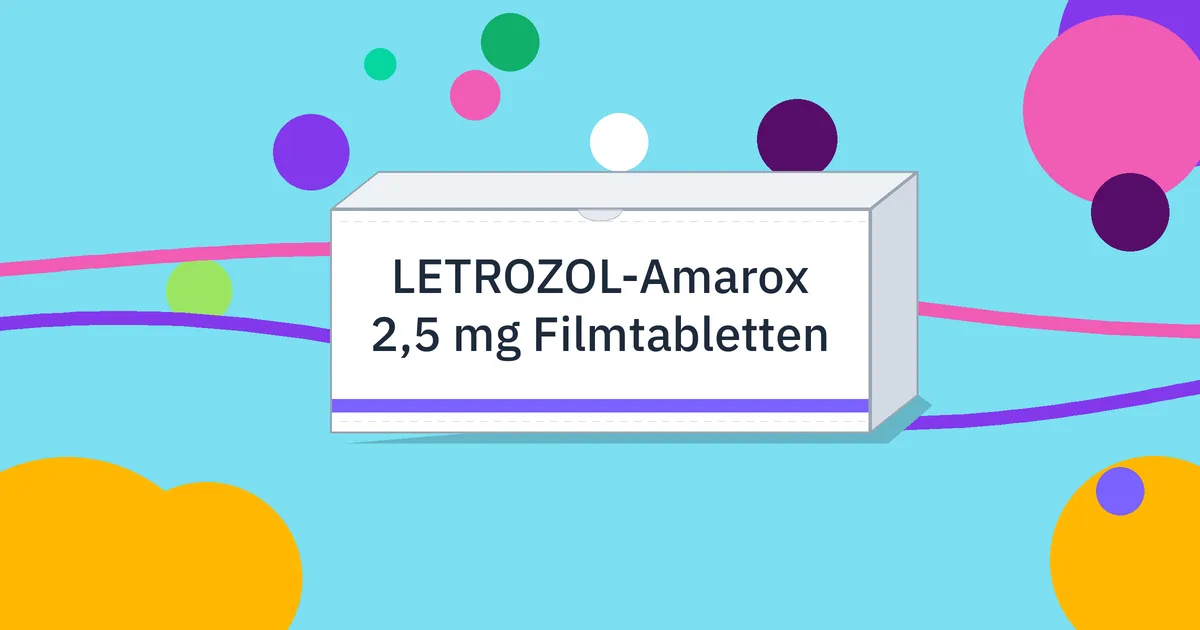 Symbolbild: Packung mit der Aufschrift LETROZOL-Amarox 2,5 mg Filmtabletten (PZN 19781454) – Verfügbarkeit und Bezug in Apotheken in Frankfurt am Main