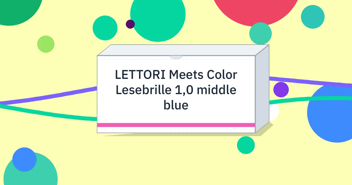 Symbolbild: Packung mit der Aufschrift LETTORI Meets Color Lesebrille 1,0 middle blue (PZN 11142163) – Verfügbarkeit und Bezug in Apotheken in Frankfurt am Main