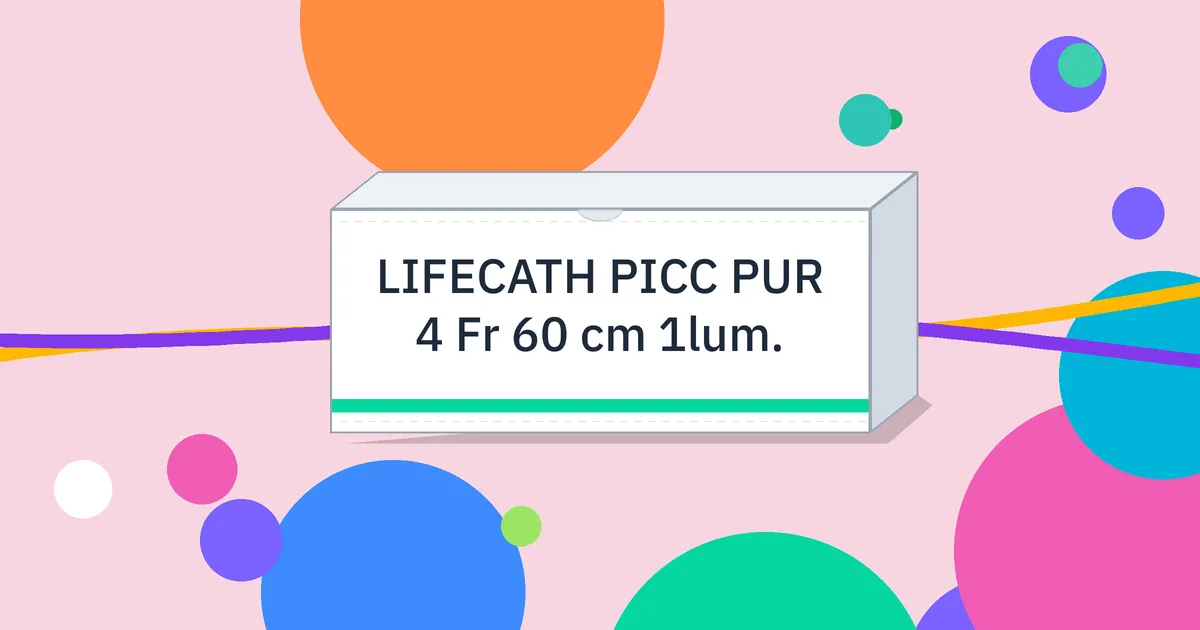 Symbolbild: Packung mit der Aufschrift LIFECATH PICC PUR 4 Fr 60 cm 1lum. (PZN 15209421) – Verfügbarkeit und Bezug in Apotheken in Frankfurt am Main