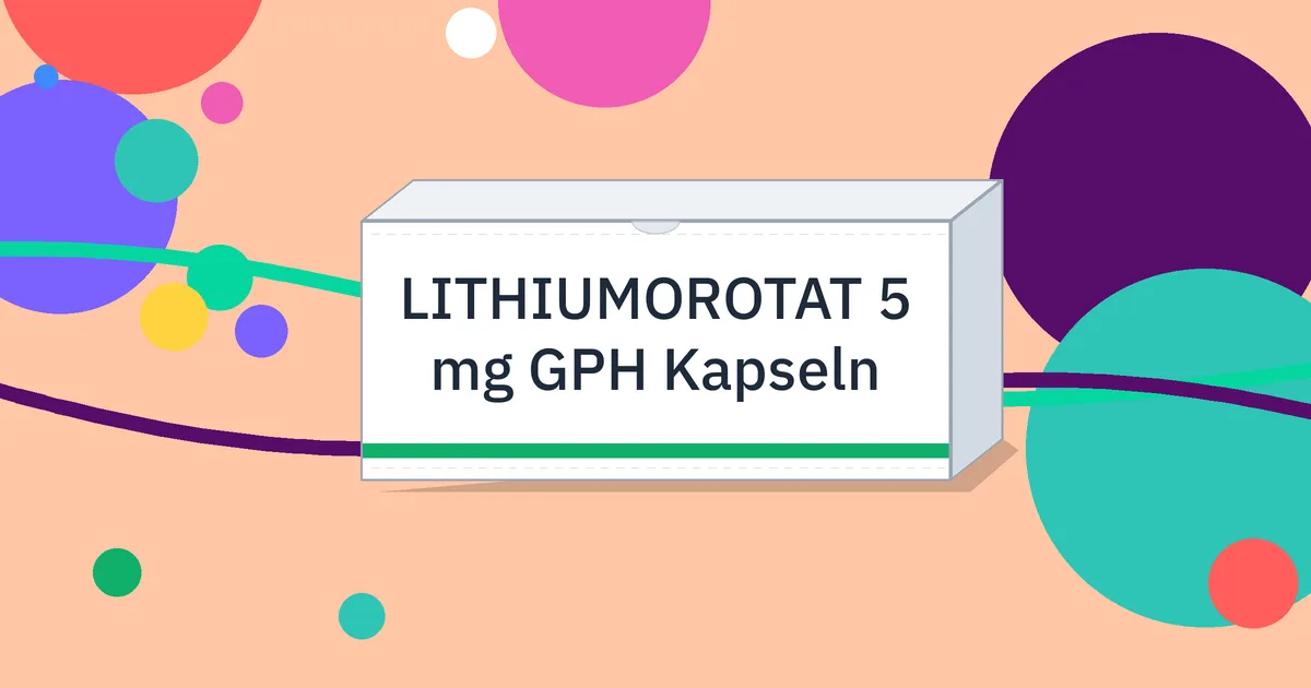 Symbolbild: Packung mit der Aufschrift LITHIUMOROTAT 5 mg GPH Kapseln (PZN 20124514) – Verfügbarkeit und Bezug in Apotheken in Frankfurt am Main