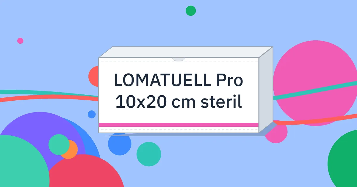 Symbolbild: Packung mit der Aufschrift LOMATUELL Pro 10x20 cm steril (PZN 19725177) – Verfügbarkeit und Bezug in Apotheken in Frankfurt am Main