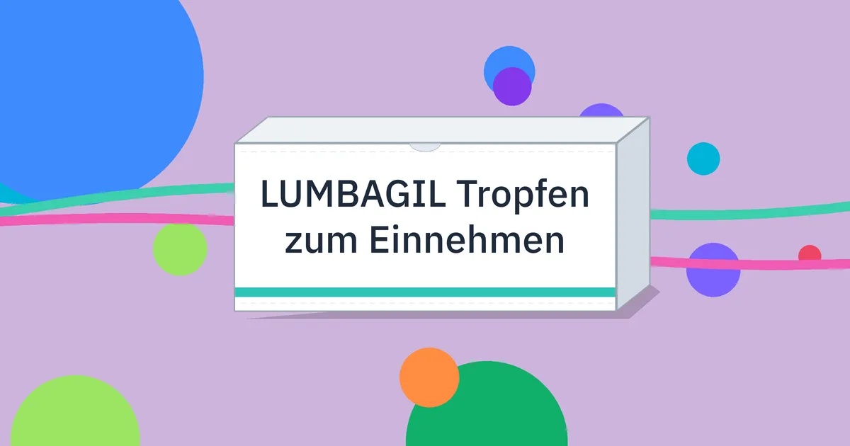 Symbolbild: Packung mit der Aufschrift LUMBAGIL Tropfen zum Einnehmen (PZN 16031830) – Verfügbarkeit und Bezug in Apotheken in Frankfurt am Main
