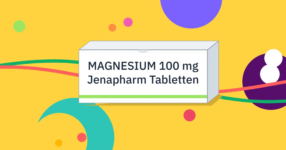 Symbolbild: Packung mit der Aufschrift MAGNESIUM 100 mg Jenapharm Tabletten (PZN 07798811) – Verfügbarkeit und Bezug in Apotheken in Frankfurt am Main