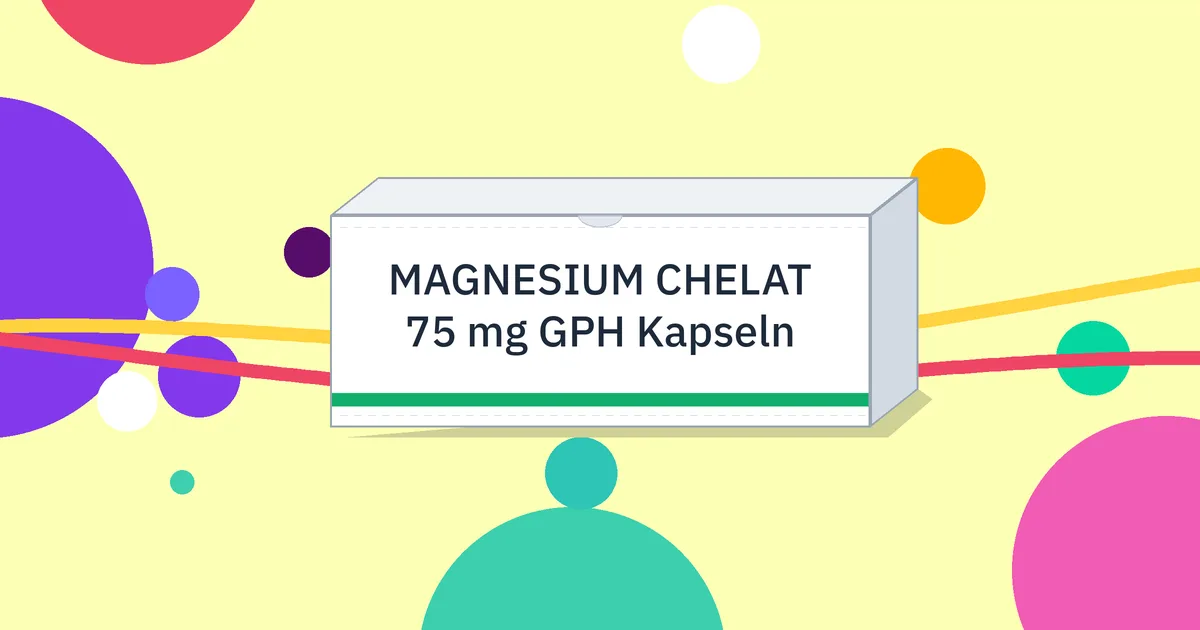 Symbolbild: Packung mit der Aufschrift MAGNESIUM CHELAT 75 mg GPH Kapseln (PZN 10081695) – Verfügbarkeit und Bezug in Apotheken in Frankfurt am Main