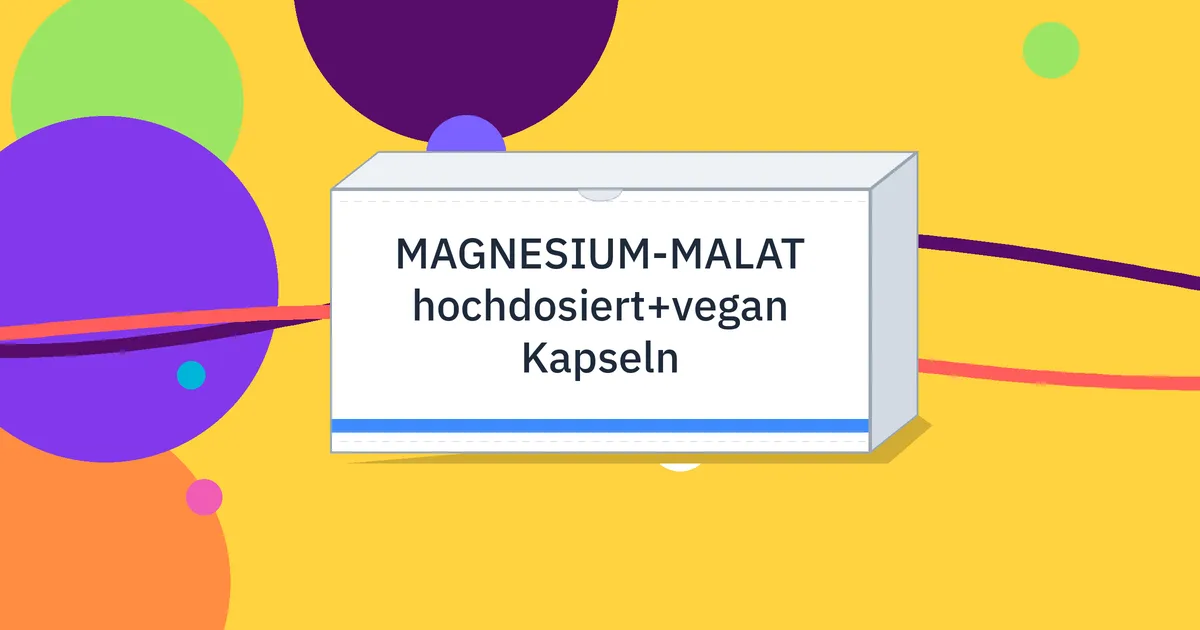 Symbolbild: Packung mit der Aufschrift MAGNESIUM-MALAT hochdosiert+vegan Kapseln (PZN 18671427) – Verfügbarkeit und Bezug in Apotheken in Frankfurt am Main
