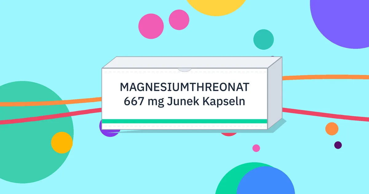 Symbolbild: Packung mit der Aufschrift MAGNESIUMTHREONAT 667 mg Junek Kapseln (PZN 20540922) – Verfügbarkeit und Bezug in Apotheken in Frankfurt am Main