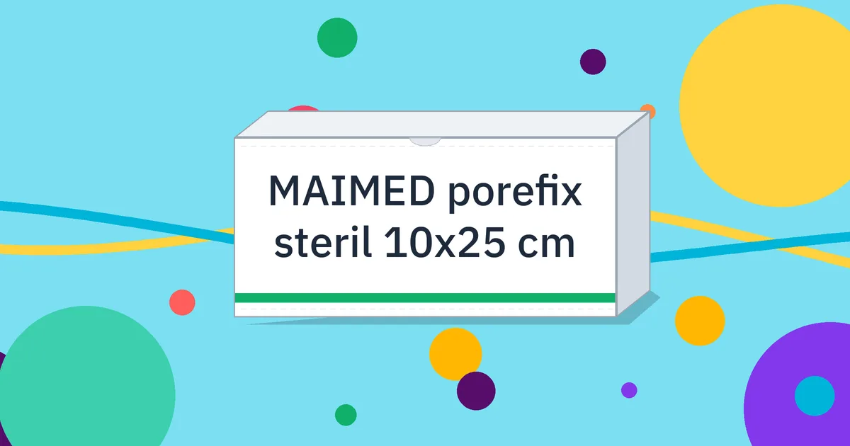 Symbolbild: Packung mit der Aufschrift MAIMED porefix steril 10x25 cm (PZN 15565185) – Verfügbarkeit und Bezug in Apotheken in Frankfurt am Main