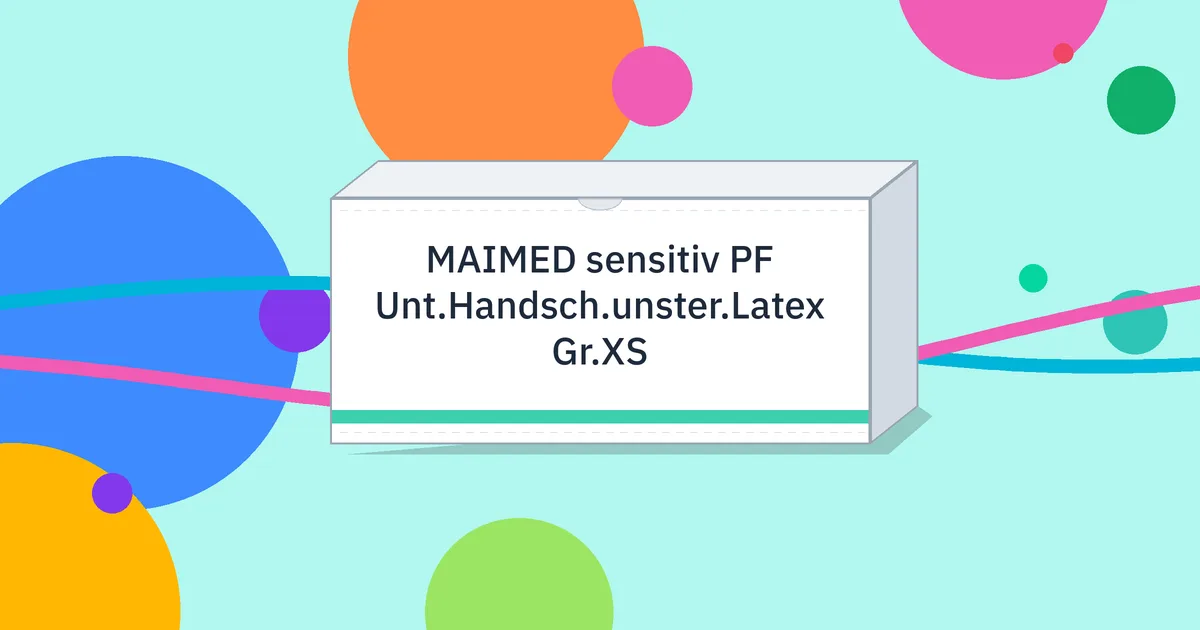 Symbolbild: Packung mit der Aufschrift MAIMED sensitiv PF Unt.Handsch.unster.Latex Gr.XS (PZN 02207917) – Verfügbarkeit und Bezug in Apotheken in Frankfurt am Main