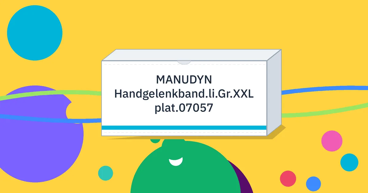 Symbolbild: Packung mit der Aufschrift MANUDYN Handgelenkband.li.Gr.XXL plat.07057 (PZN 06114880) – Verfügbarkeit und Bezug in Apotheken in Frankfurt am Main