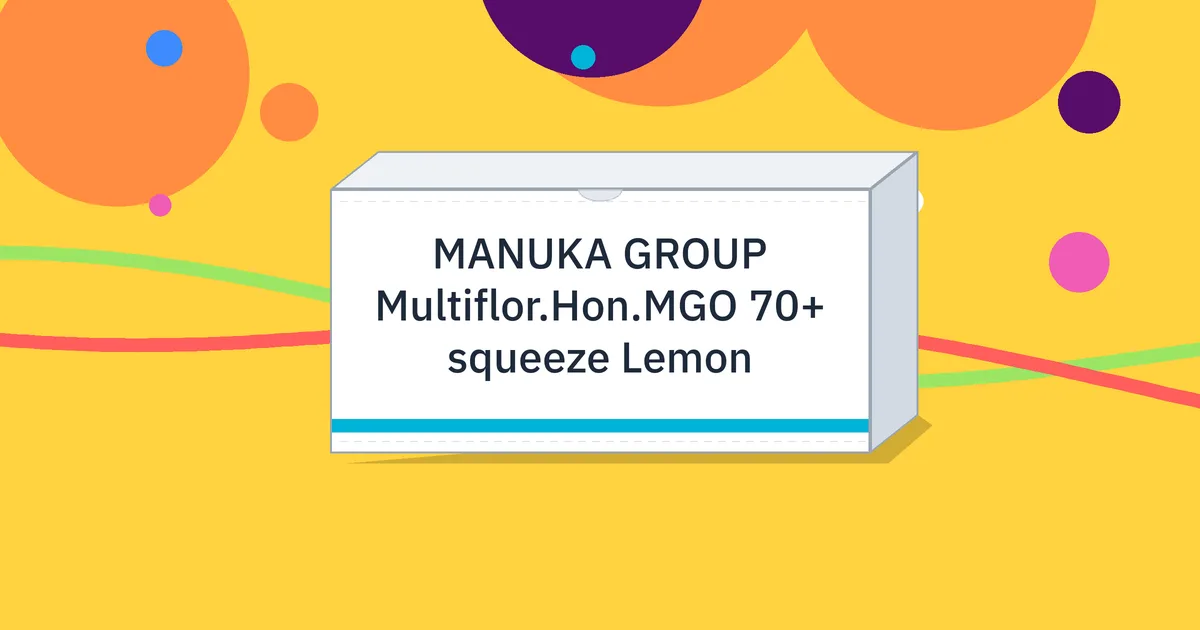 Symbolbild: Packung mit der Aufschrift MANUKA GROUP Multiflor.Hon.MGO 70+ squeeze Lemon (PZN 18244949) – Verfügbarkeit und Bezug in Apotheken in Frankfurt am Main
