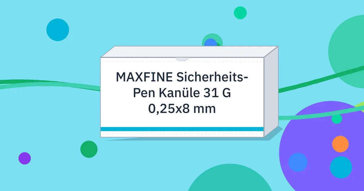 Symbolbild: Packung mit der Aufschrift MAXFINE Sicherheits-Pen Kanüle 31 G 0,25x8 mm (PZN 12344532) – Verfügbarkeit und Bezug in Apotheken in Frankfurt am Main