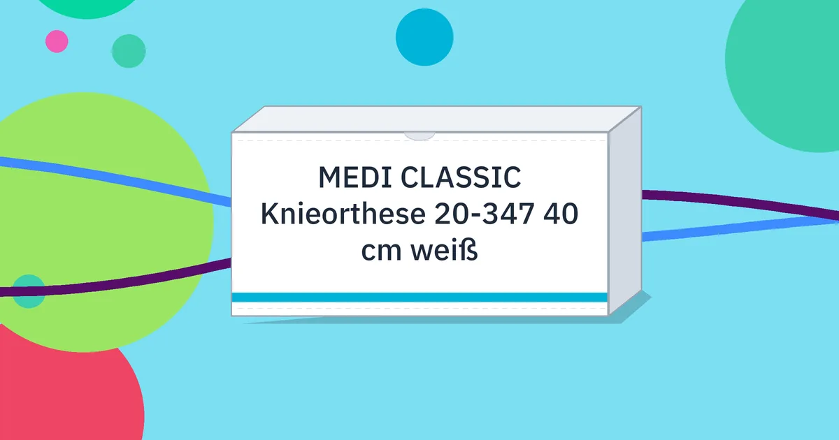 Symbolbild: Packung mit der Aufschrift MEDI CLASSIC Knieorthese 20-347 40 cm weiß (PZN 18108560) – Verfügbarkeit und Bezug in Apotheken in Frankfurt am Main