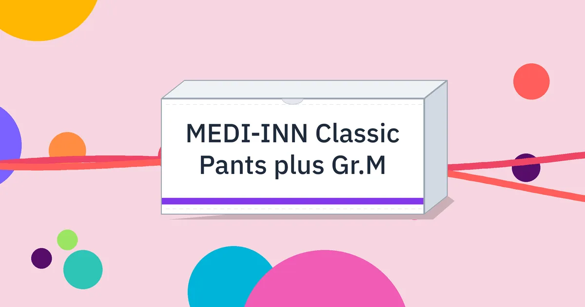 Symbolbild: Packung mit der Aufschrift MEDI-INN Classic Pants plus Gr.M (PZN 18370938) – Verfügbarkeit und Bezug in Apotheken in Frankfurt am Main