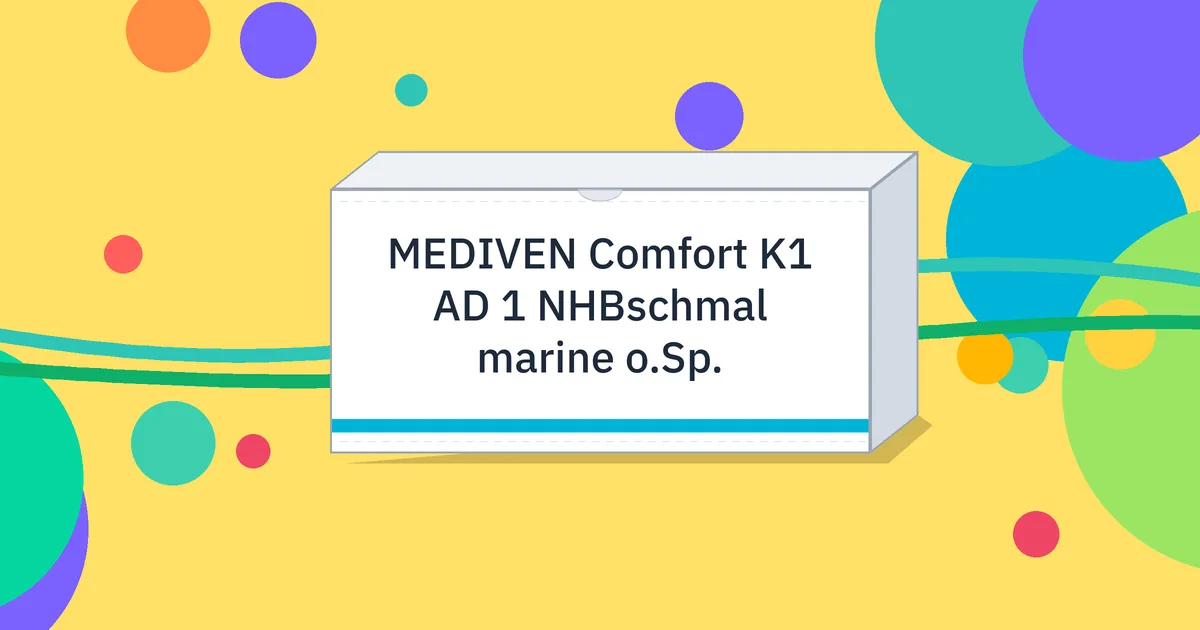 Symbolbild: Packung mit der Aufschrift MEDIVEN Comfort K1 AD 1 NHBschmal marine o.Sp. (PZN 14562121) – Verfügbarkeit und Bezug in Apotheken in Frankfurt am Main