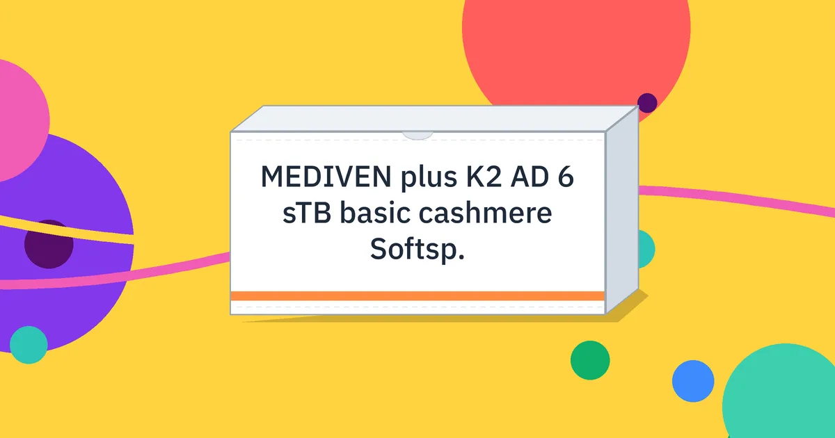 Symbolbild: Packung mit der Aufschrift MEDIVEN plus K2 AD 6 sTB basic cashmere Softsp. (PZN 15095621) – Verfügbarkeit und Bezug in Apotheken in Frankfurt am Main