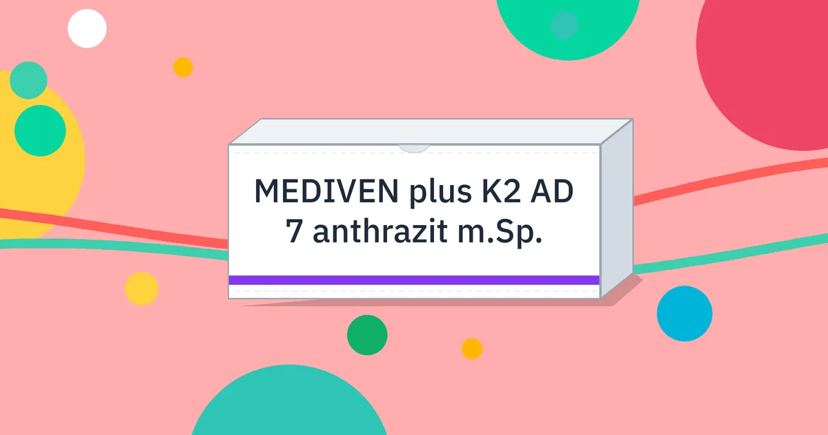 Symbolbild: Packung mit der Aufschrift MEDIVEN plus K2 AD 7 anthrazit m.Sp. (PZN 15092723) – Verfügbarkeit und Bezug in Apotheken in Frankfurt am Main
