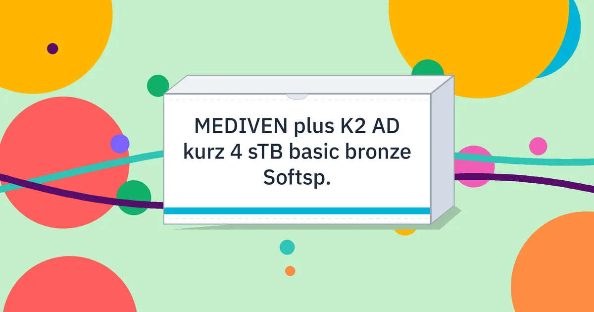 Symbolbild: Packung mit der Aufschrift MEDIVEN plus K2 AD kurz 4 sTB basic bronze Softsp. (PZN 15100262) – Verfügbarkeit und Bezug in Apotheken in Frankfurt am Main