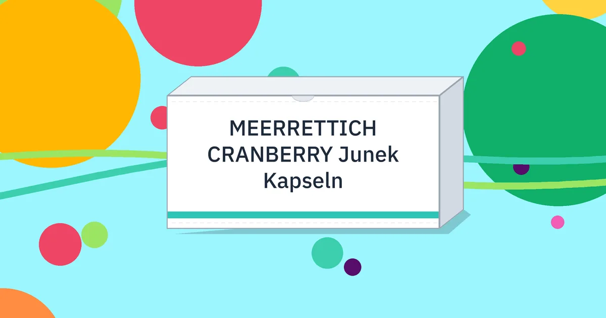 Symbolbild: Packung mit der Aufschrift MEERRETTICH CRANBERRY Junek Kapseln (PZN 10307194) – Verfügbarkeit und Bezug in Apotheken in Frankfurt am Main